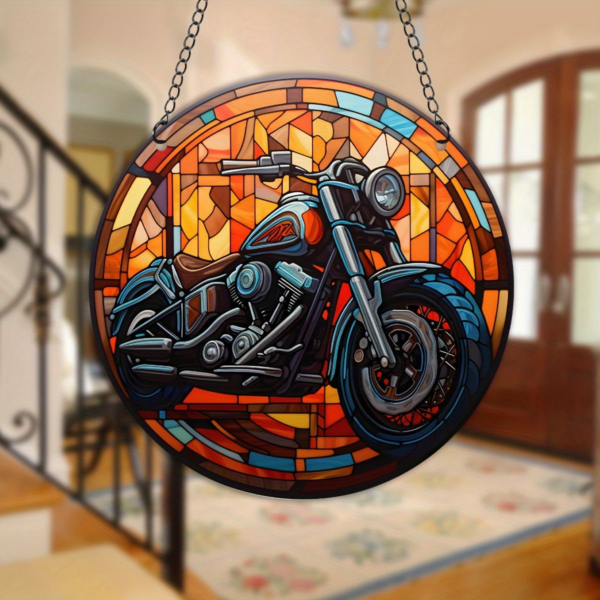 Motorcycle Acrylic Hanging Sign, Suncatcher, Stained Window Hanging ...