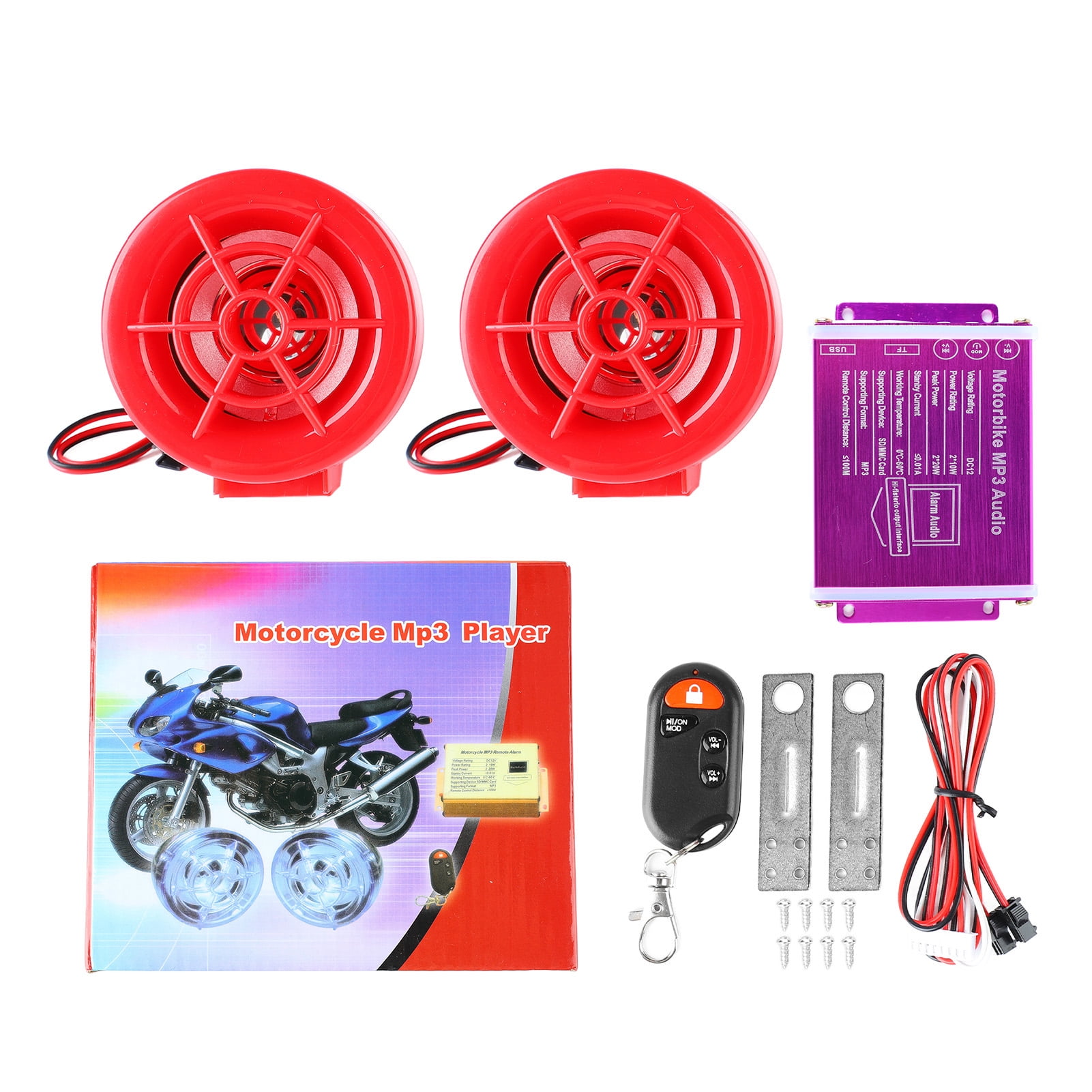 Motorcycle Alarm Speakers, Anti Theft Sound Radio MP3 Player Waterproof ...