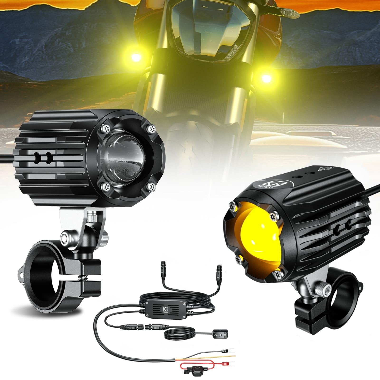 Motorcycle Auxiliary LED Light STF9 Driving Spotlights White/Amber Fog ...
