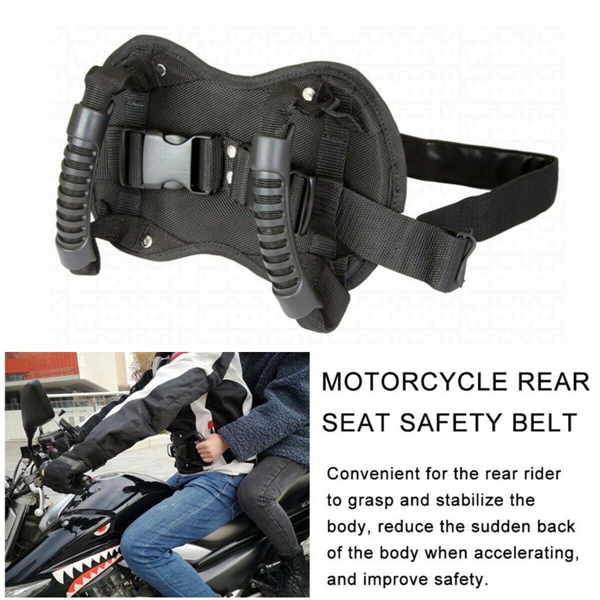 Motorcycle Back Armrest, Passenger Grip Grab Handle Non-Slip Strap Belt ...