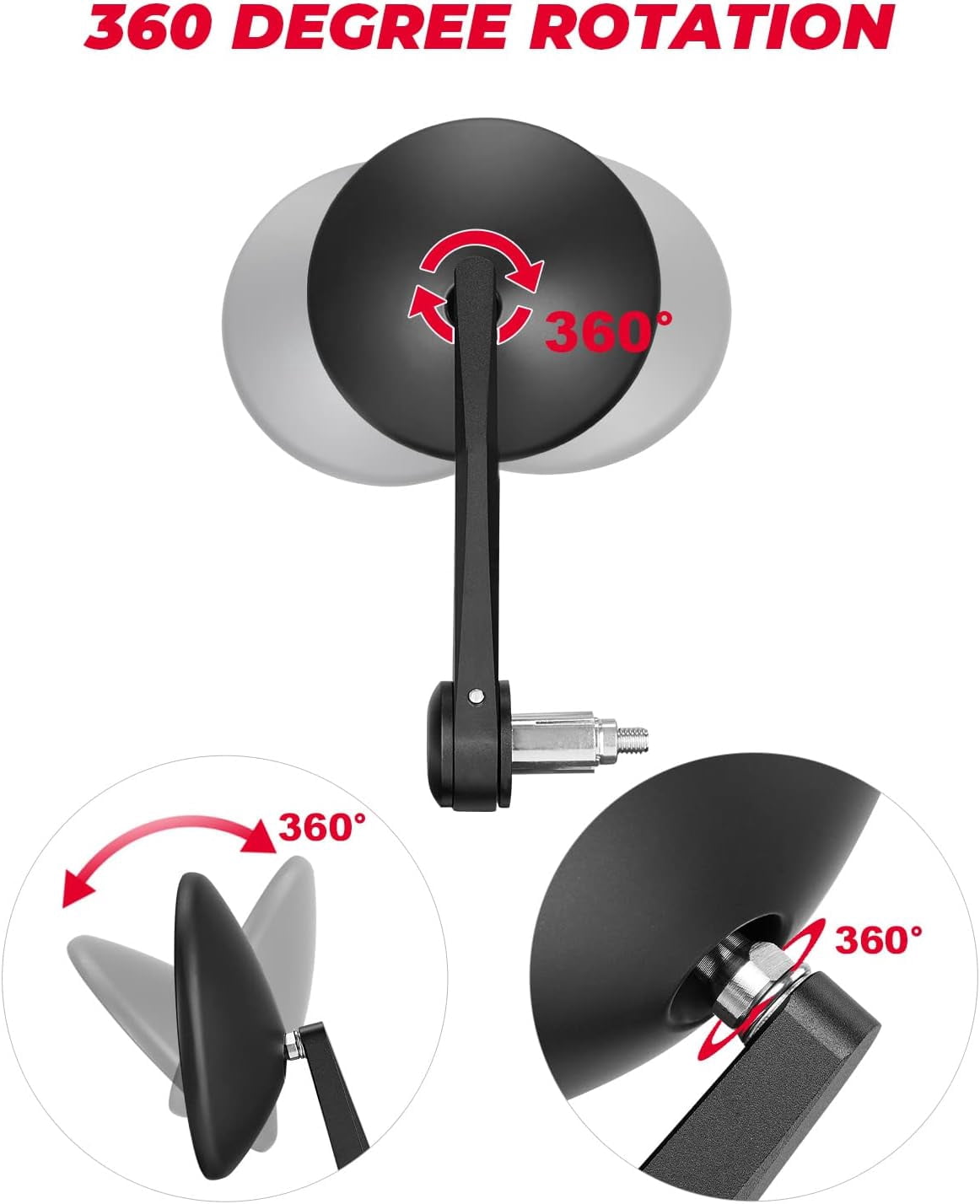 Motorcycle Bar End Mirrors - 360 Degrees Ball-Type Adjustment, Billet ...