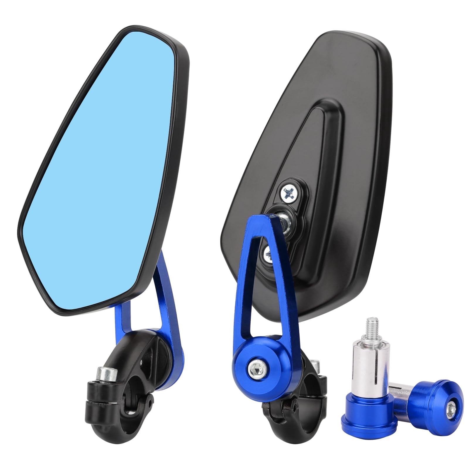 Motorcycle Bar End Mirrors 7/8'' 22mm Rear view Side Mirror Blue Lens ...
