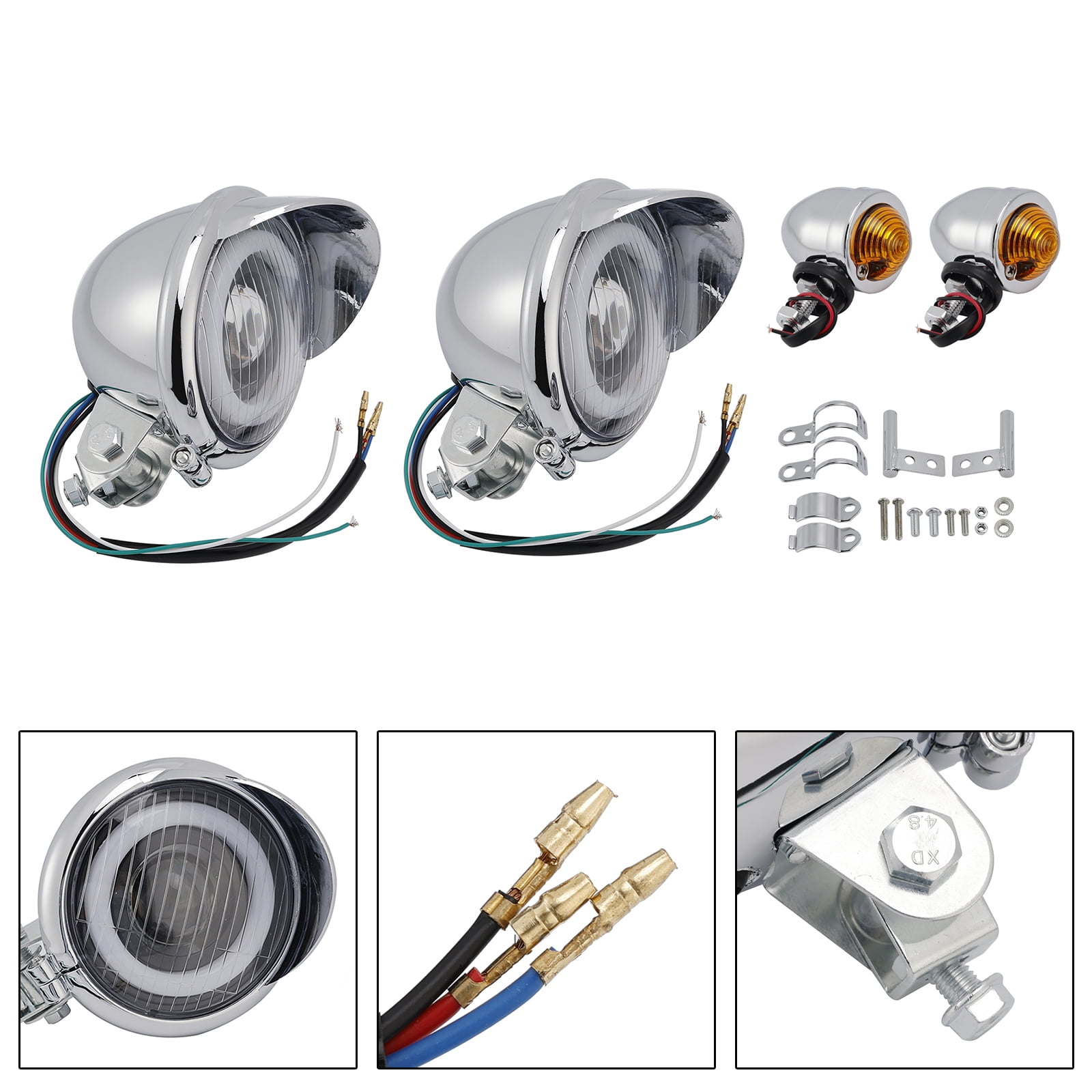 Motorcycle Beam Headlight Fog Lamp Custom Chrome #D17 For Racer Bobber ...