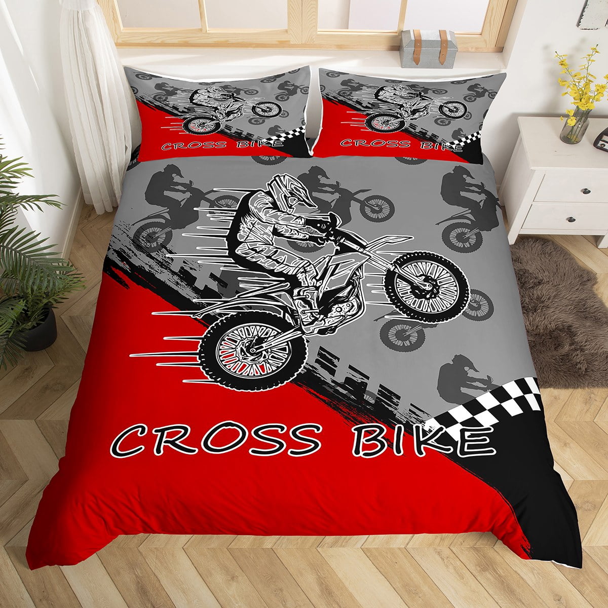 Motorcycle Bedding Set Twin for Boys Dirt Bike Comforter Cover Extreme ...
