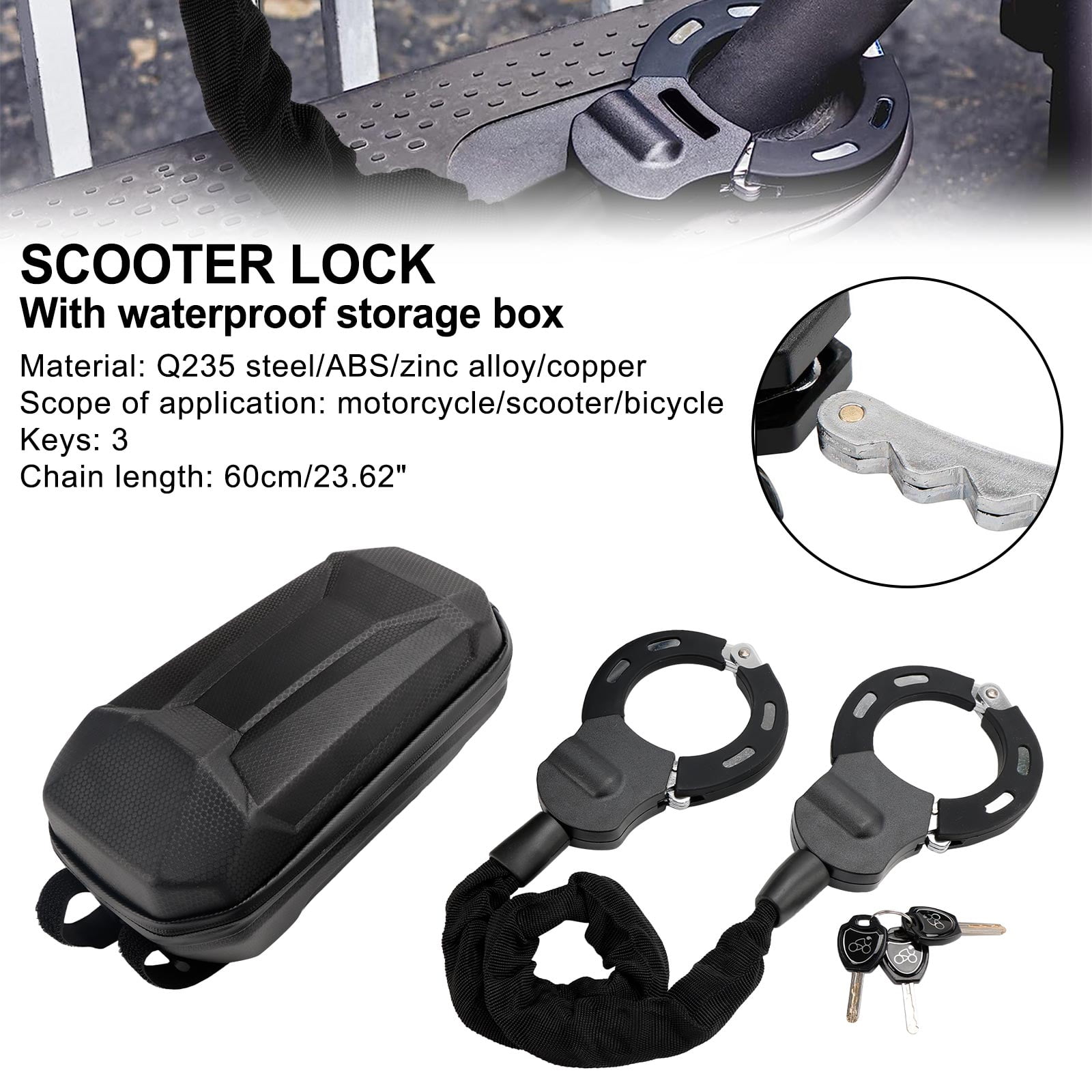 Motorcycle Bike Electric Scooter Lock with Key 60cm Chain Lock Anti ...