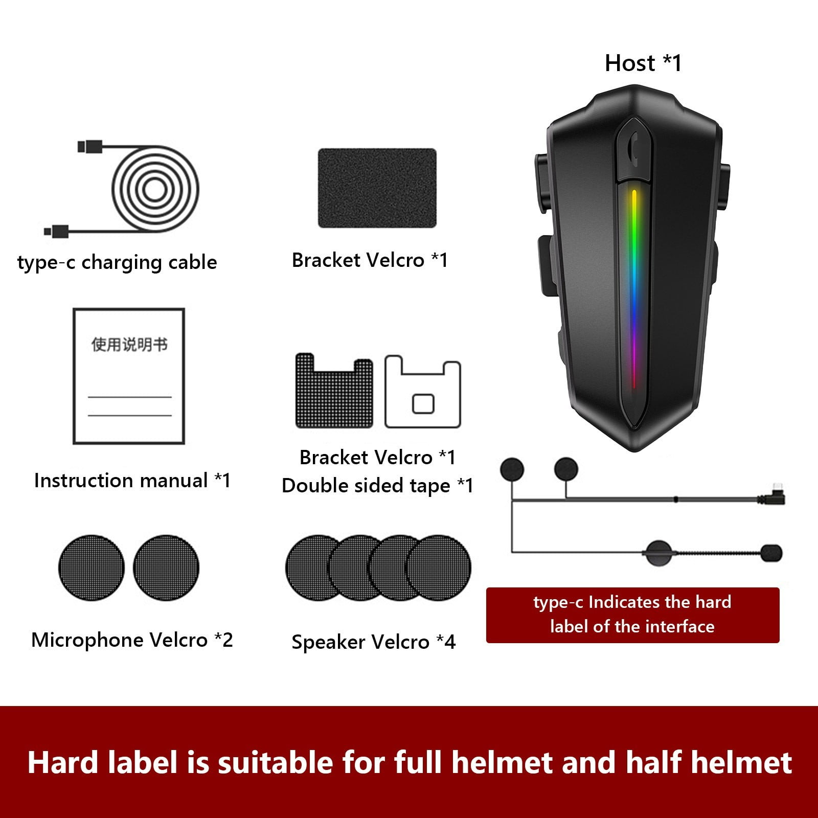 Motorcycle&Bike Helmet Headset - Cool RGB Light,With Bluetooth 5.3 Chip,40MM Graphene Diaphragm ...