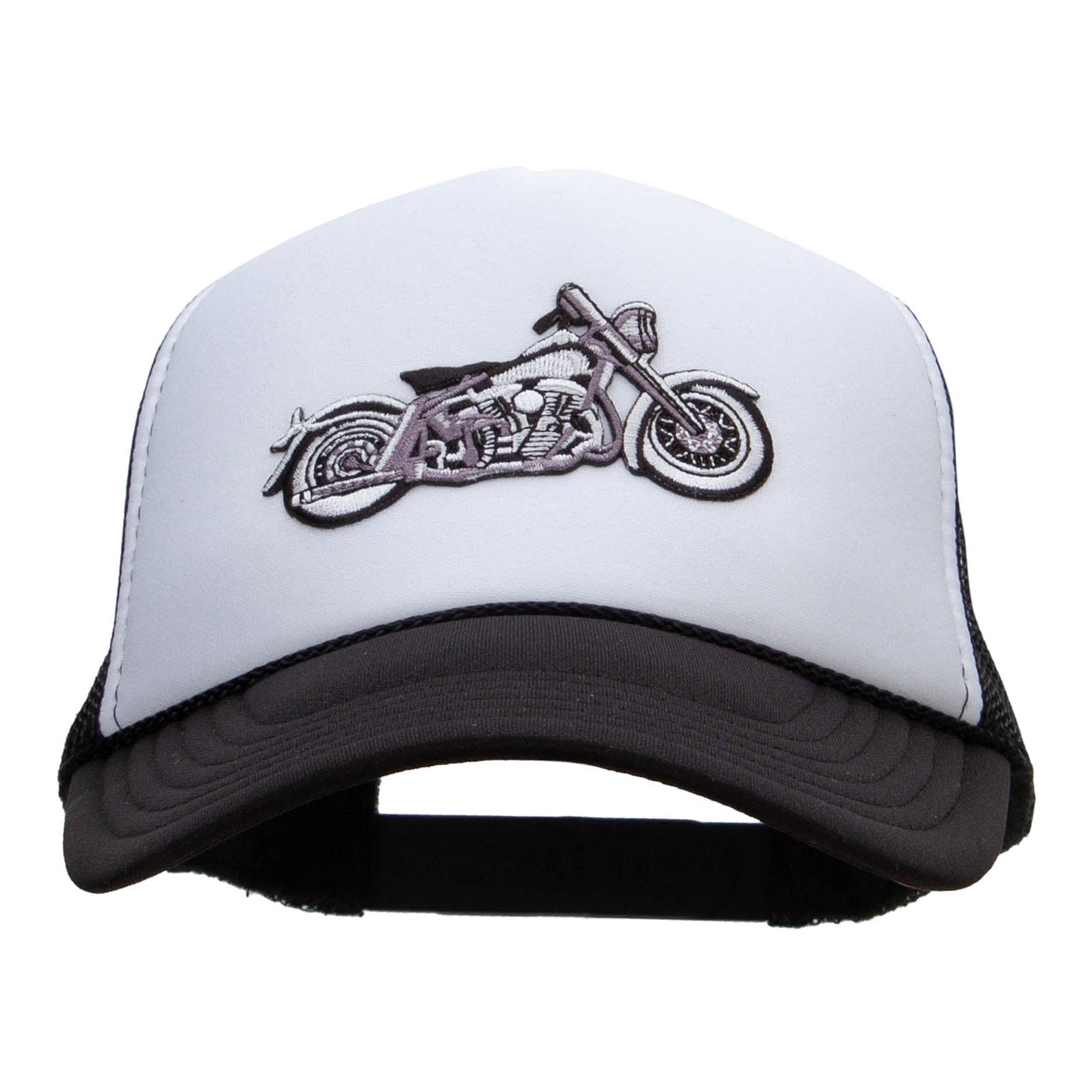 Motorcycle Biker Patched Summer Foam Mesh Trucker Cap - Black White ...