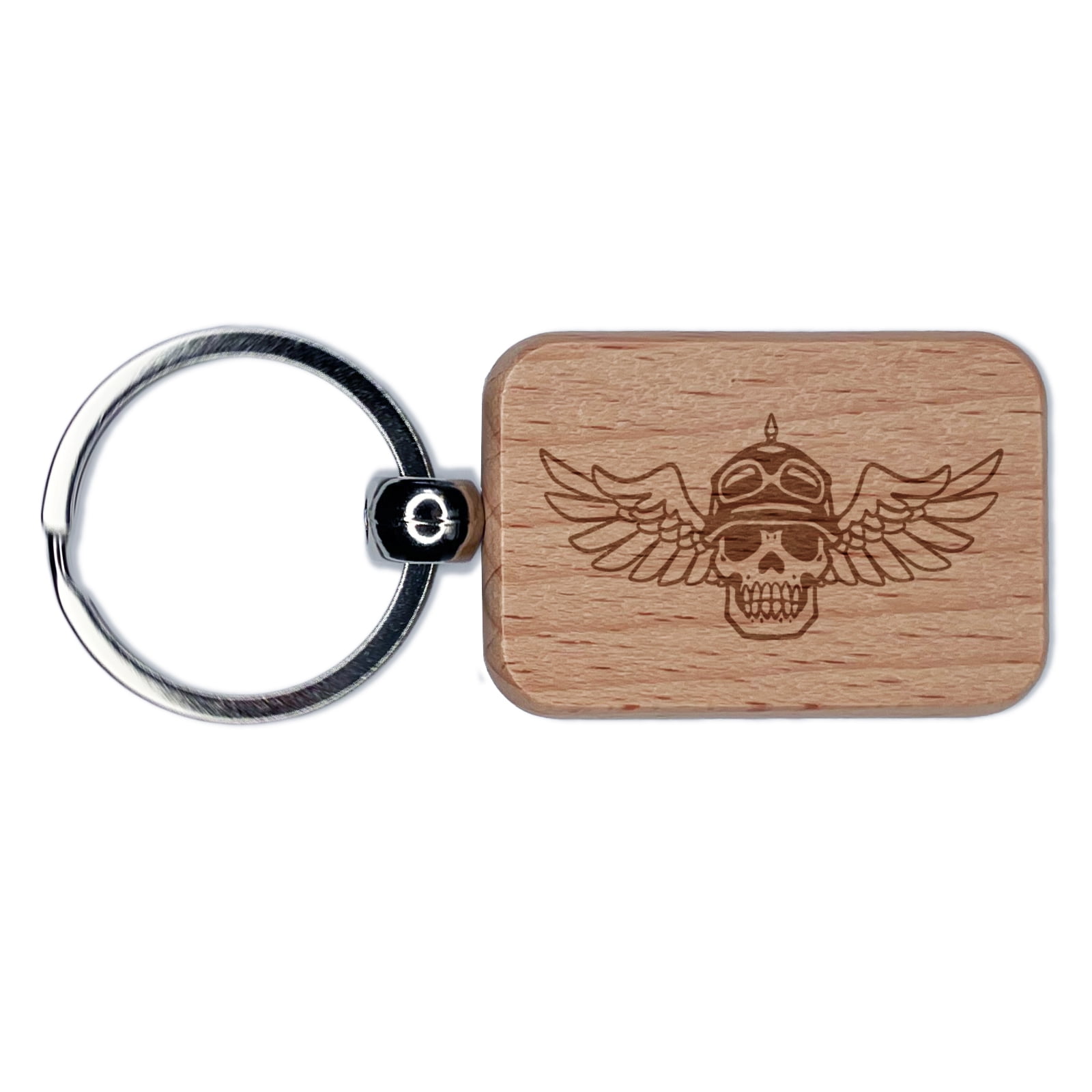 Motorcycle Biker Skull Helmet Wings Rectangle Keychain Charm Tag ...