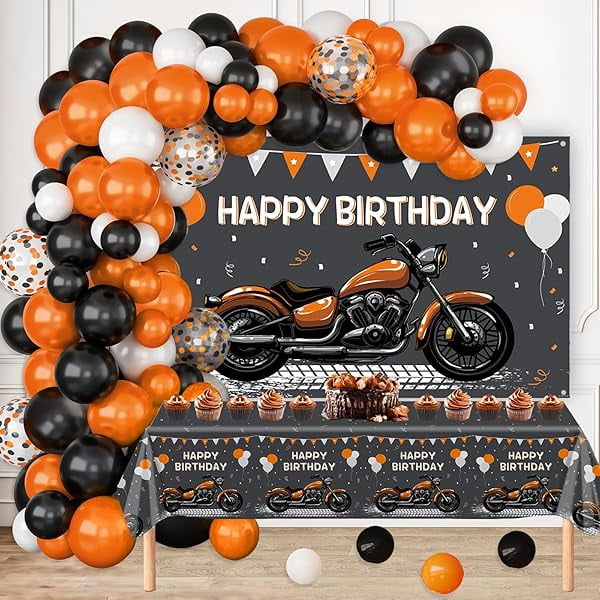Motorcycle Birthday Decorations for Boys Orange Black Balloon Arch Kit ...