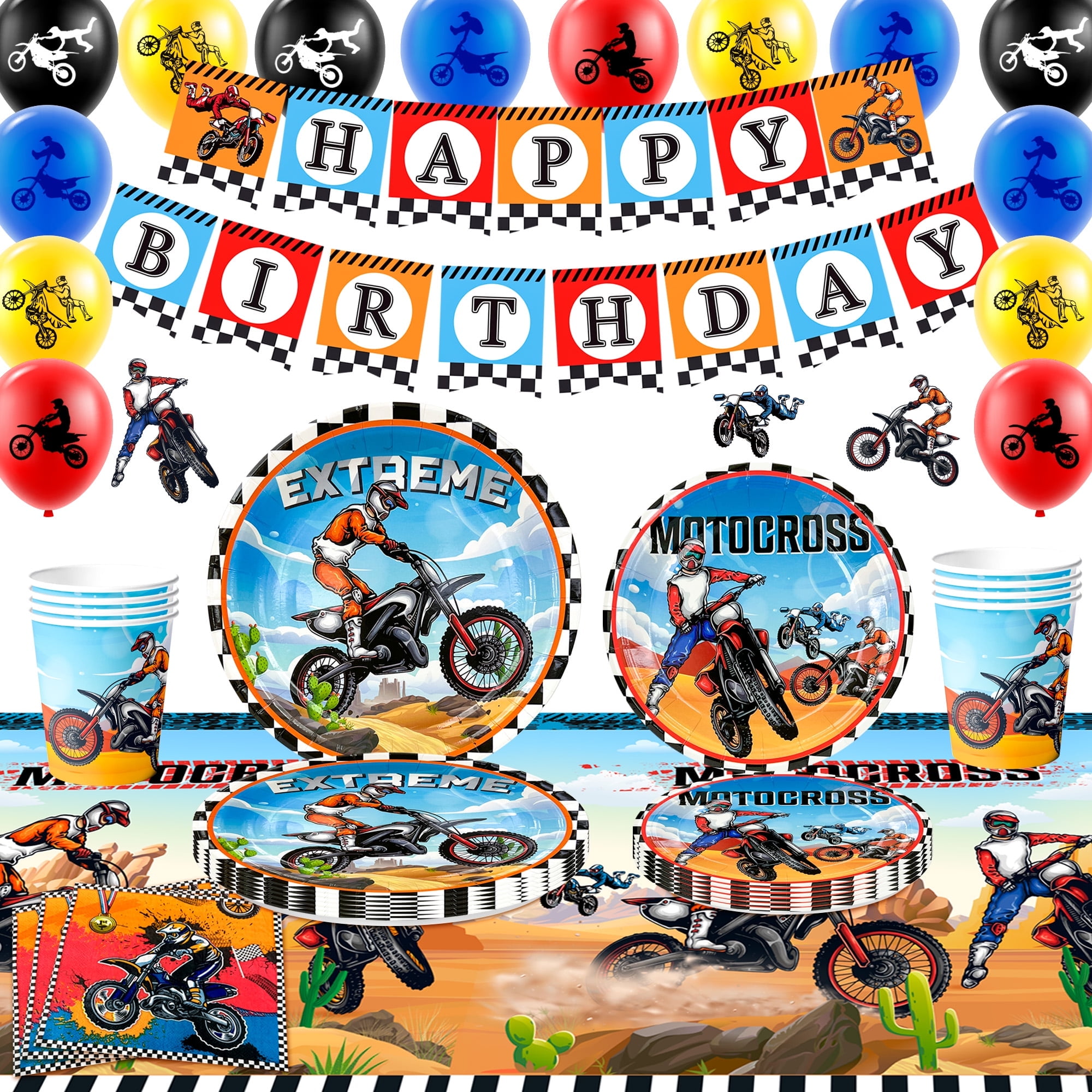 Motorcycle Birthday Supplies, 54pcs Motorcycle Birthday Decorations ...