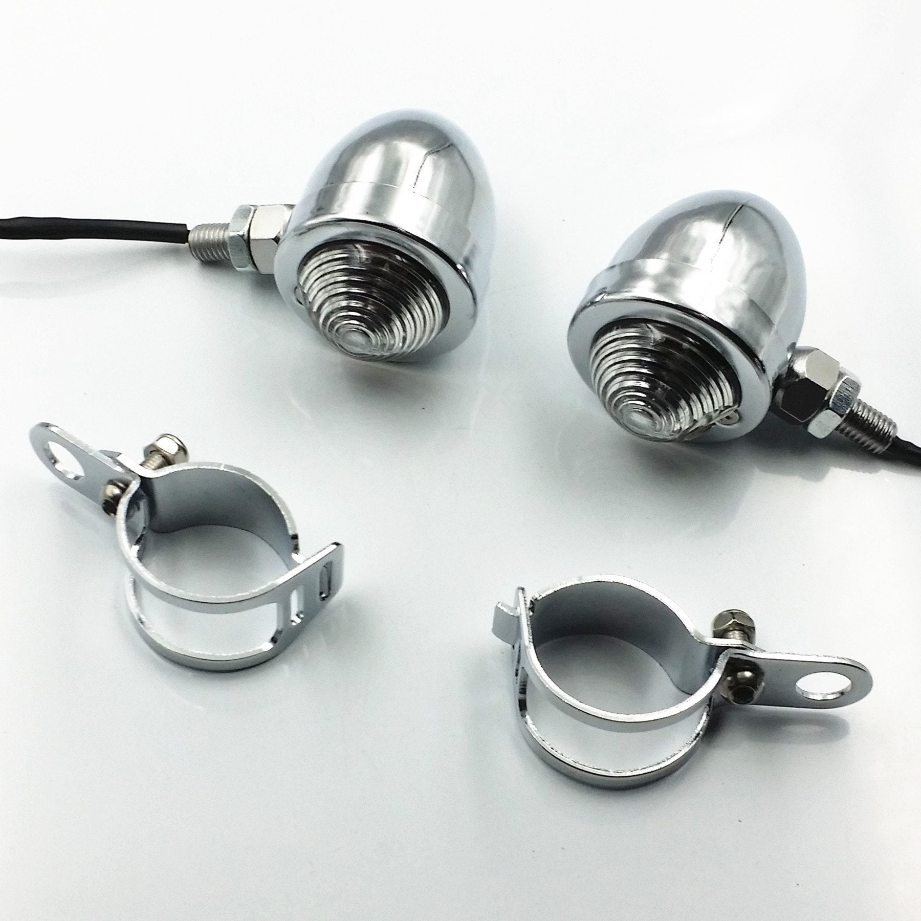 Motorcycle Bullet Turn Signal Light Indicator + Front Fork Clamps ...