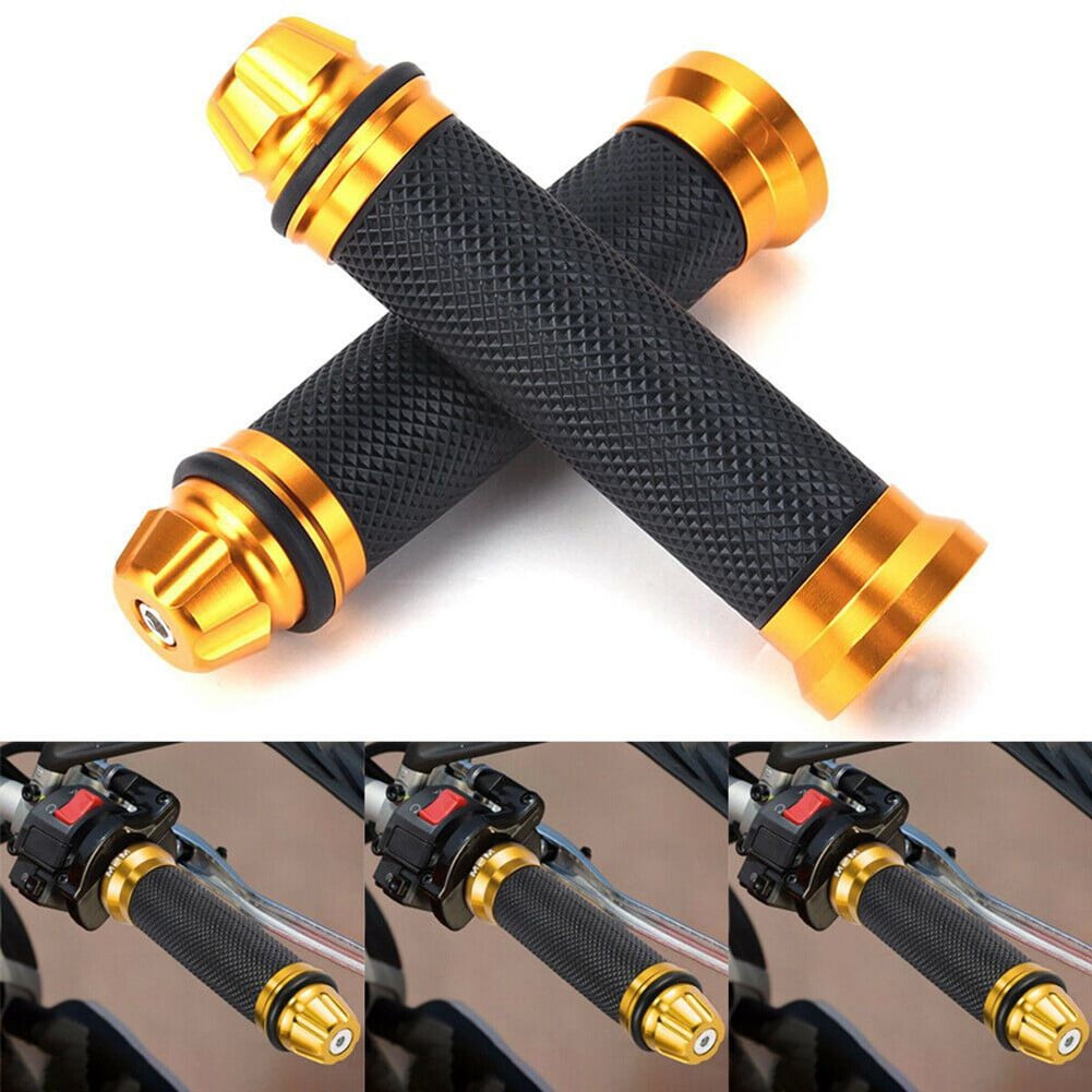 Motorcycle CNC Aluminum Rubber Gel Hand Grips End 7/8" 22MM Handle Bar ...