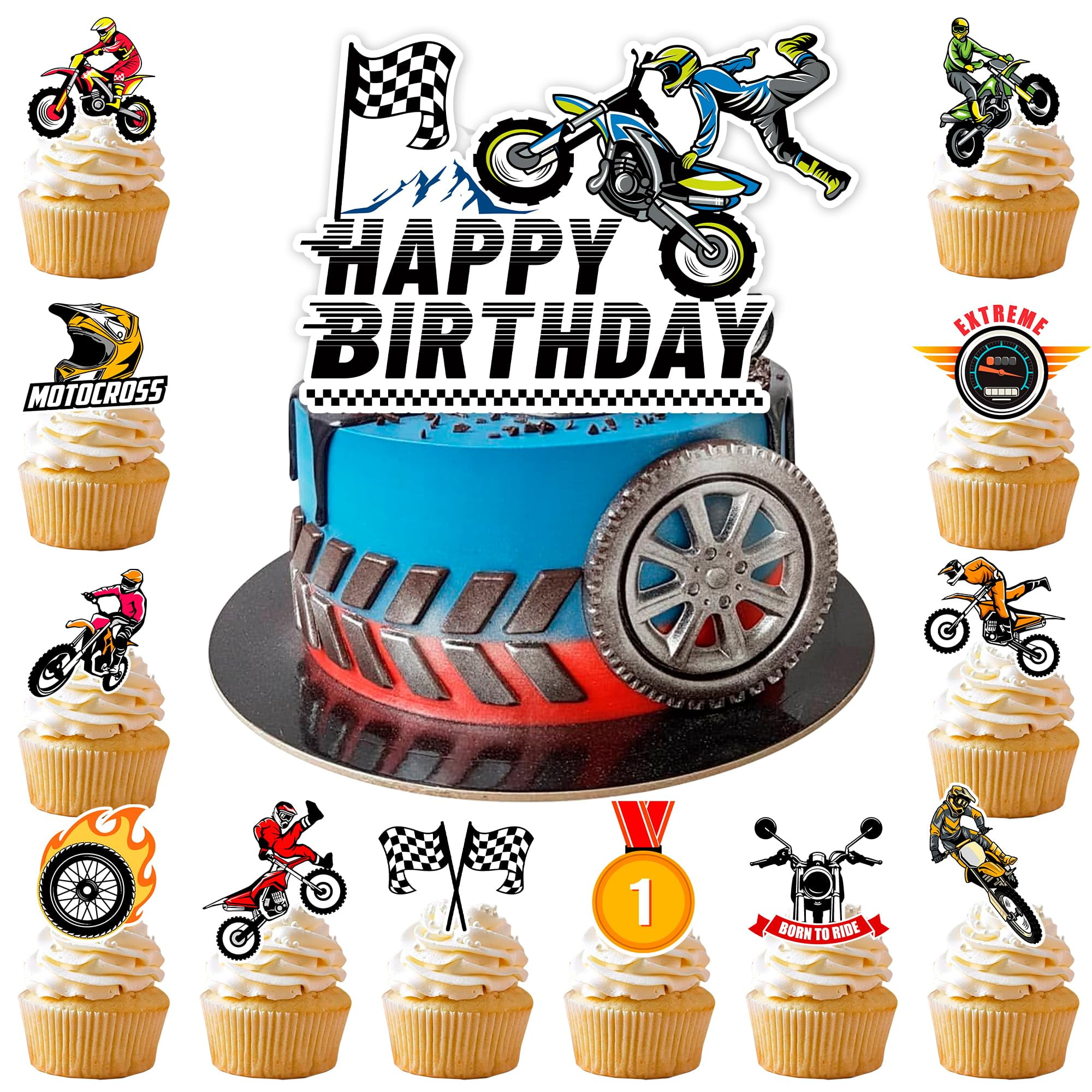 Motorcycle Cake Topper, TWE5 25Pcs Motorcycle Cupcake Toppers Dirt Cake ...