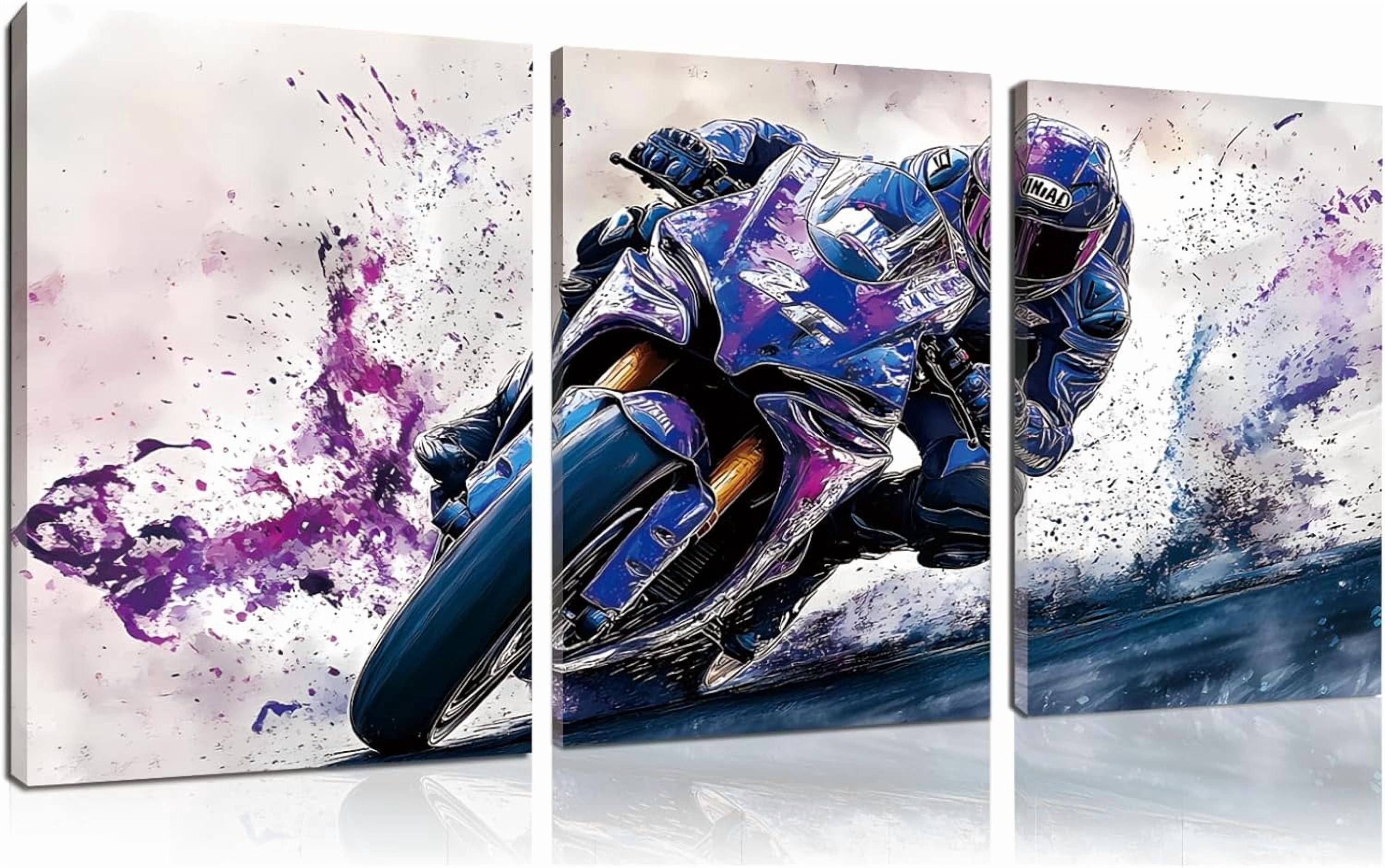 Motorcycle Canvas Wall Art,3 Piece Motorcycle Graffiti Wall Art,Modern ...