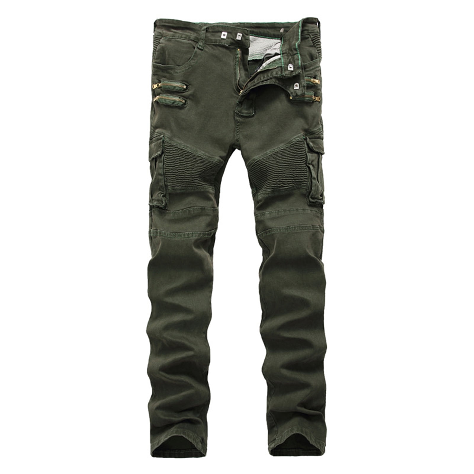 Motorcycle Cargo Pants Pleats Multi Pockets Solid Color Slim Fit ...