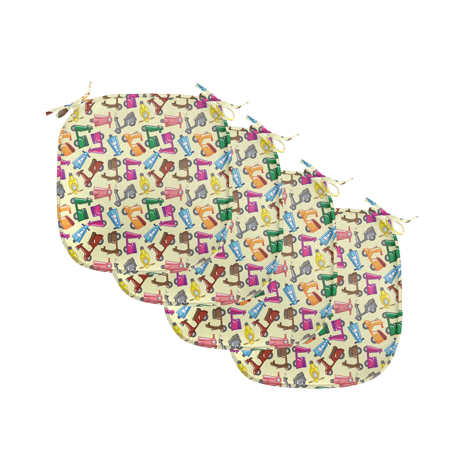 Motorcycle Chair Seating Cushion Set of 4, Colorful Motorcycles Pattern ...