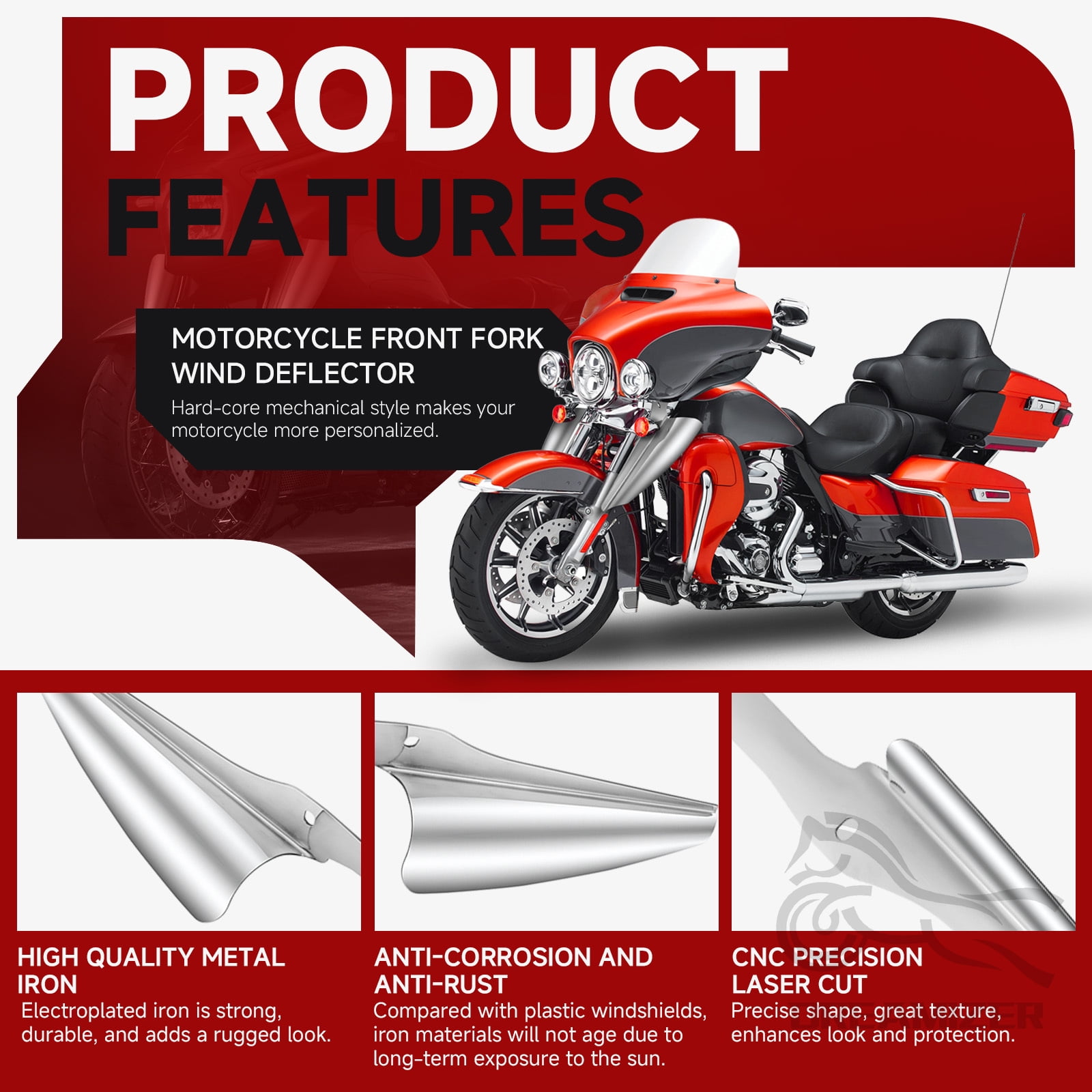 Motorcycle Chrome Fork Front Wind Baffle Windshield Deflector Trim For ...