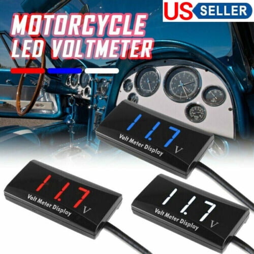 Motorcycle DC 12V Digital Voltmeter Gauge LED Display Battery Voltage ...