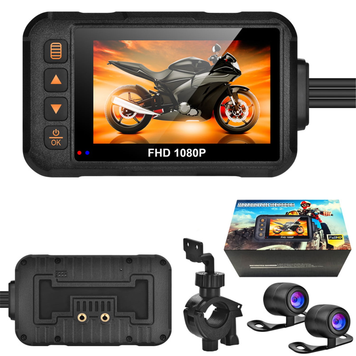 Motorcycle Dash Cam, 720P/480P HD 3inch Motorcycle Recording Camera System, Full Body Waterproof ...