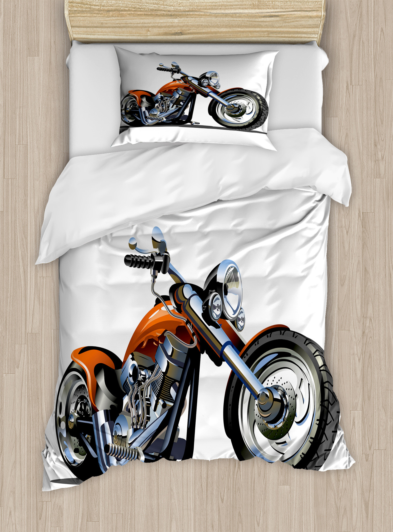 Motorcycle Duvet Cover Set, Adventure Motorbike Image Motorcyclist ...