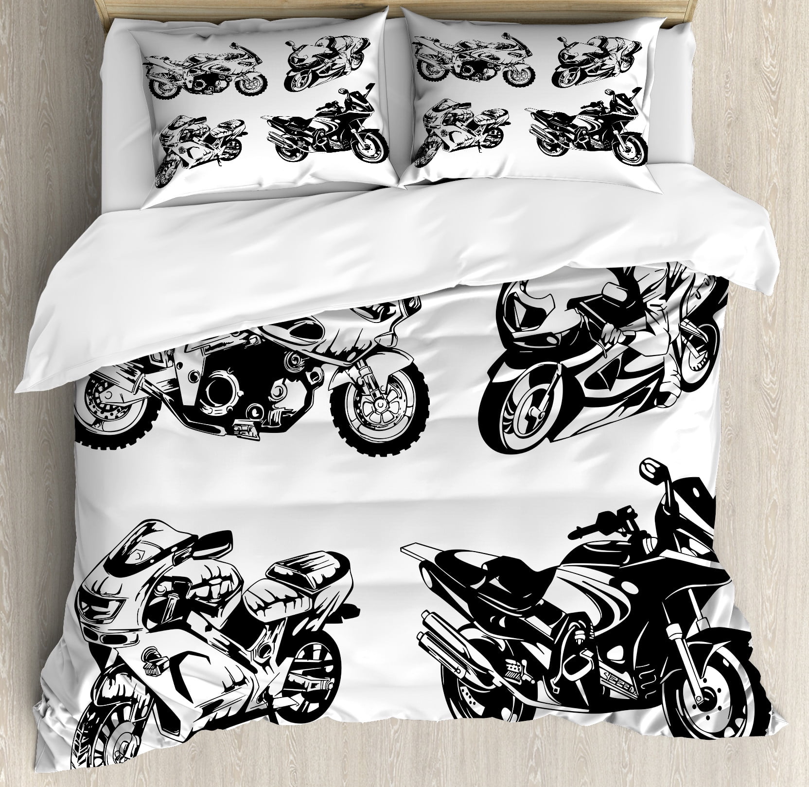 Motorcycle Duvet Cover Set, Cartoon Motorbike Speed Race Sport Hobby ...