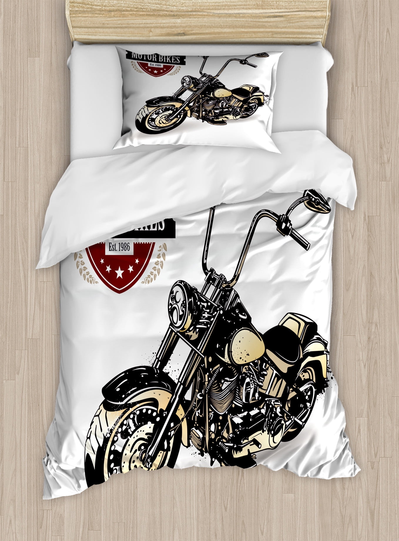 Motorcycle Duvet Cover Set, Chopper Customized Club Insignia Bikes ...