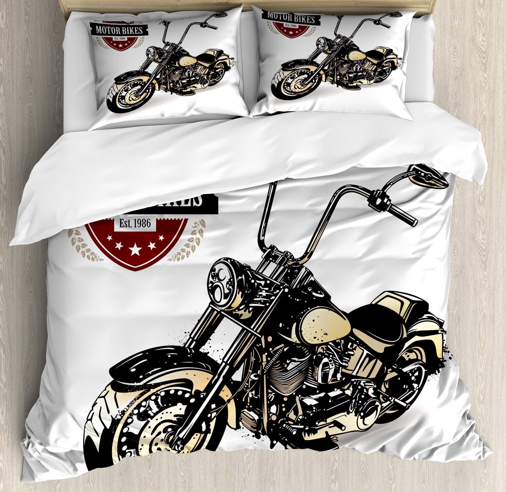 Motorcycle Duvet Cover Set, Chopper Customized Club Insignia Bikes ...