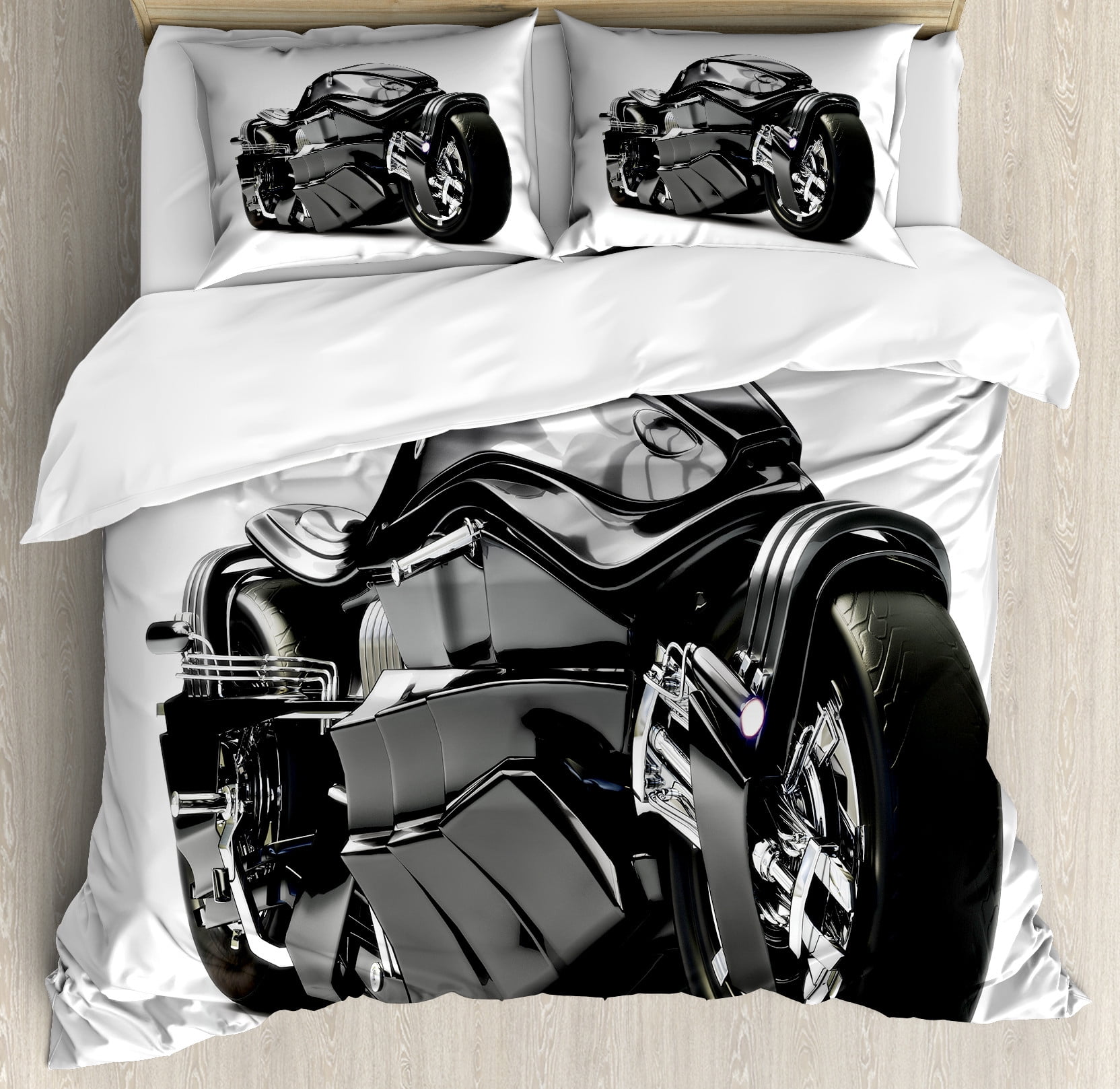 Motorcycle Duvet Cover Set, Futuristic Custom Motorcycle Image High ...