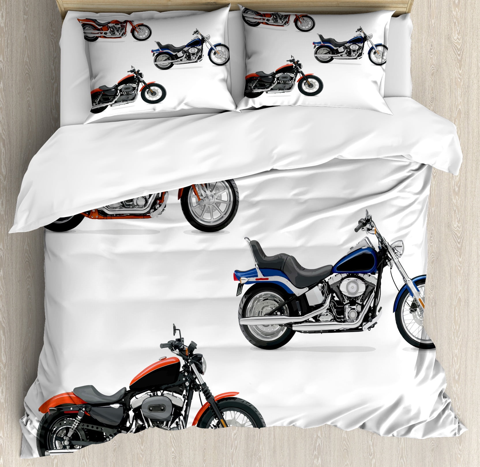 Motorcycle Duvet Cover Set, Illustration of 3 Motorcycles Freedom ...