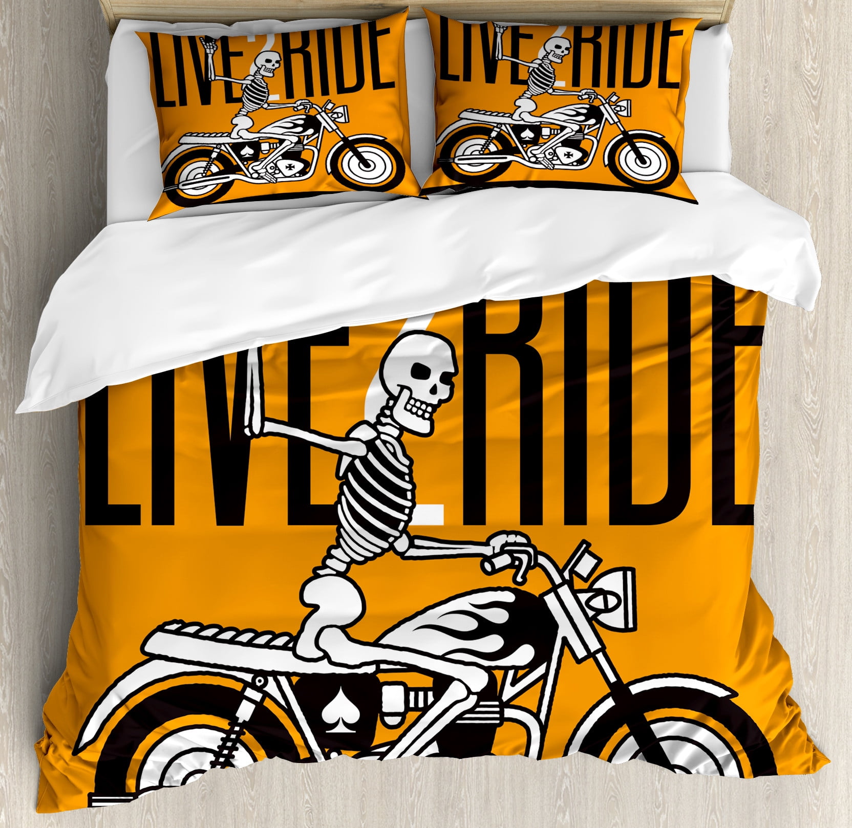 Motorcycle Duvet Cover Set, Live 2 Ride Calligraphy and a Human ...