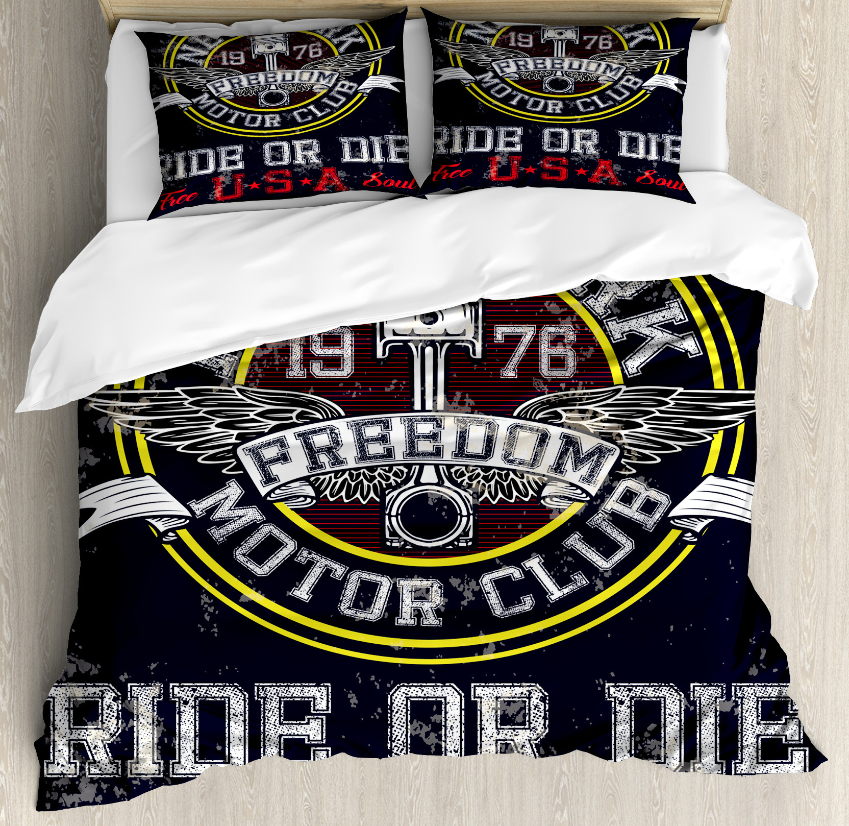 Motorcycle Duvet Cover Set, New York Freedom USA Retro Concept Poster ...