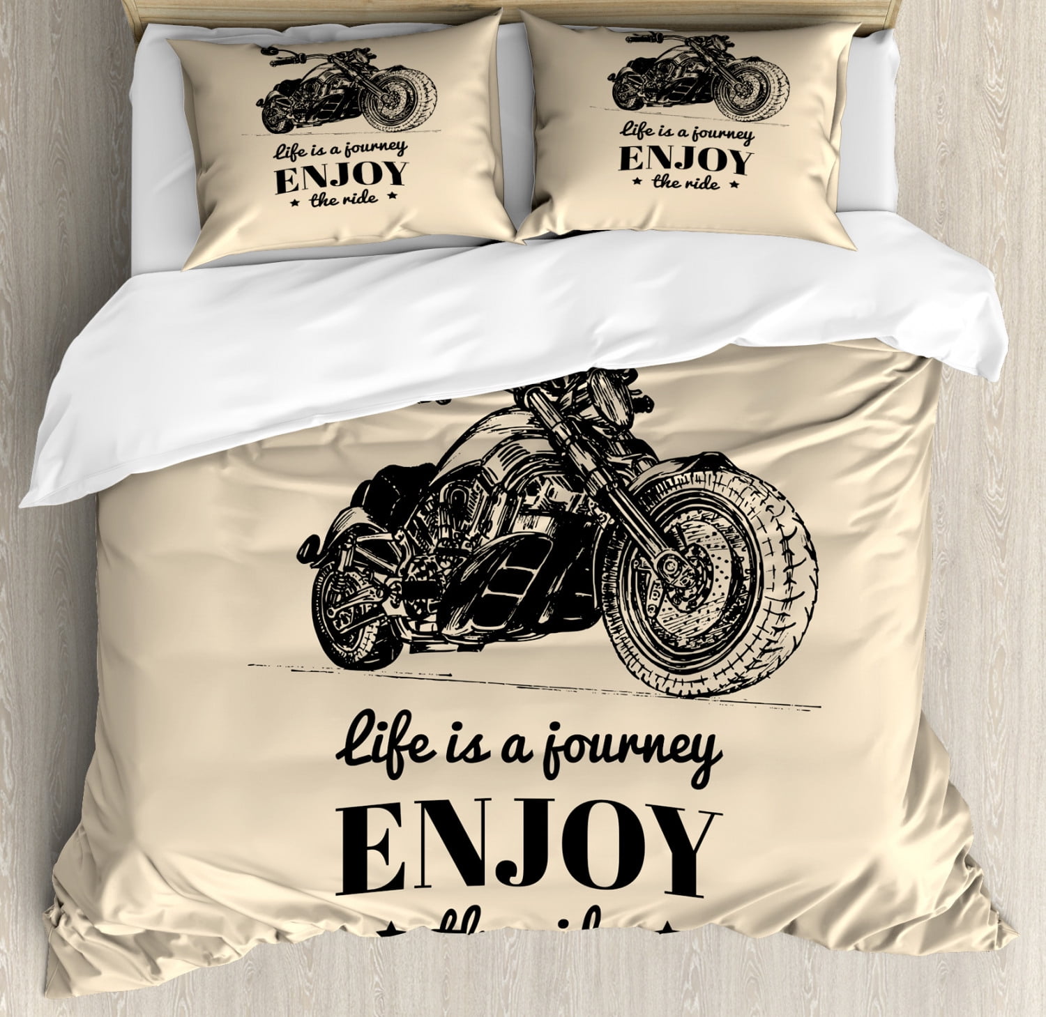 Motorcycle Duvet Cover Set Queen Size, Monochrome Custom Chopper Design ...