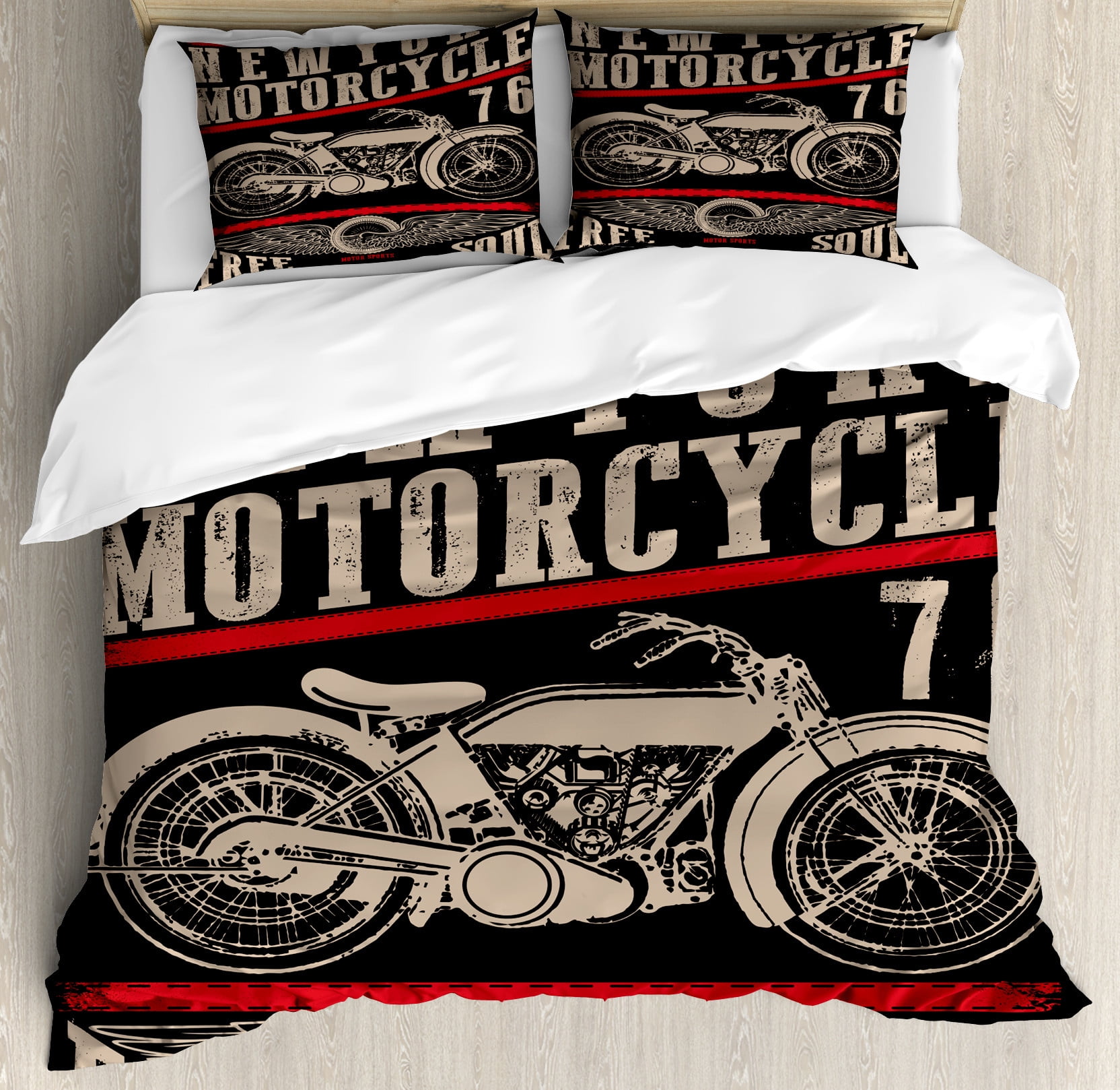 Motorcycle Duvet Cover Set, Retro Road Race New York Free Soul Poster ...