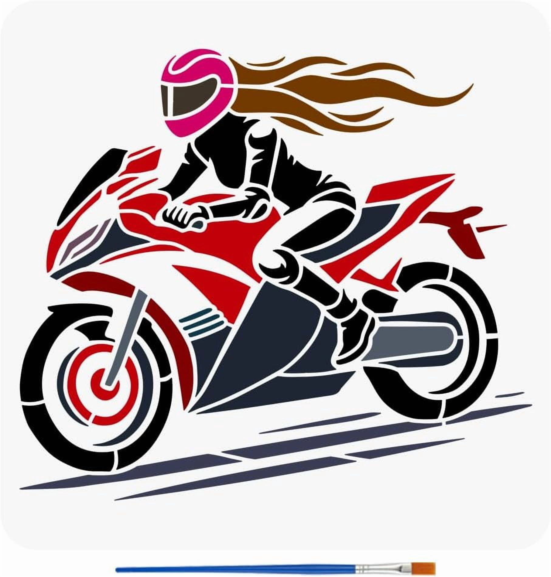 Motorcycle Female Rider Stencil - Large 11.8x11.8inch Reusable Stencil ...