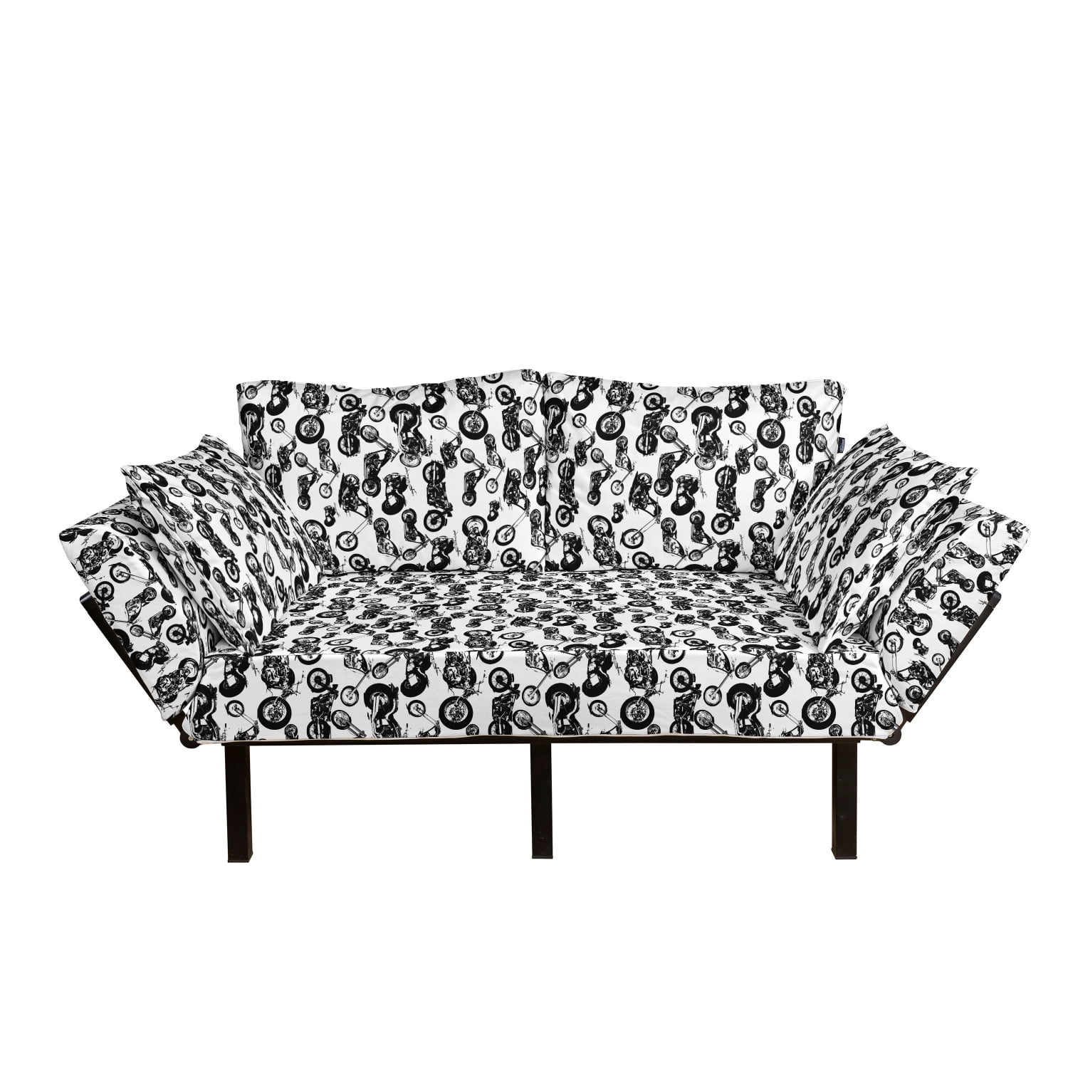Motorcycle Futon Couch, Retro Chopper Pattern Monochrome Motorbike ...