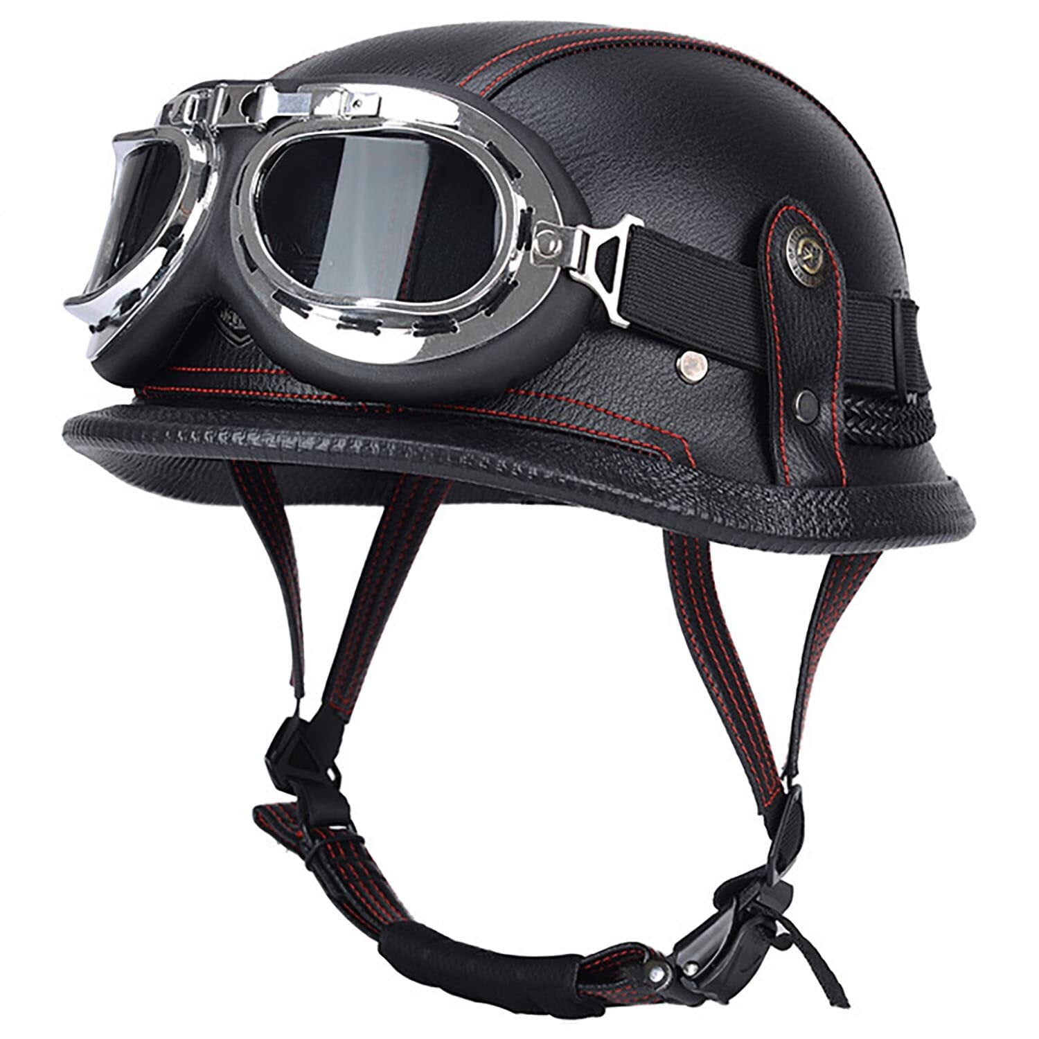 Motorcycle German Leather Half Face Helmet,100% DOT/ECE Approved Cap Half Shell Helmet+Goggles ...