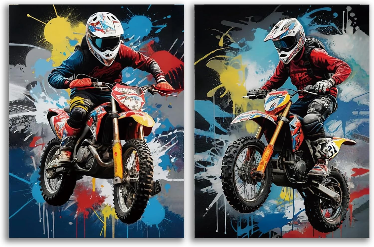 Motorcycle Graffiti Wall Art Set of 2 Canvas Prints 12x16 inches ...