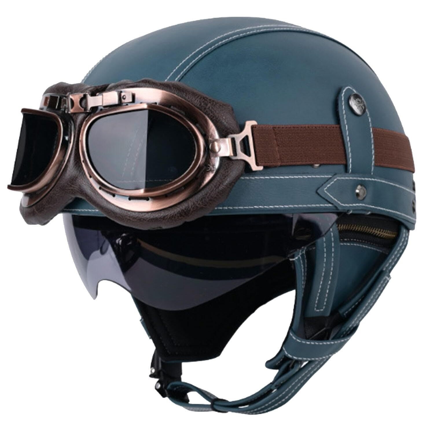 Motorcycle Half Helmets DOT Approved,Retro Leather Open Face Helmet ...