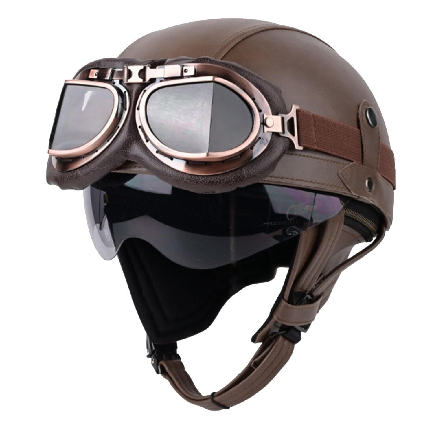 Motorcycle Half Helmets DOT Approved,Retro Leather Open Face Helmet ...
