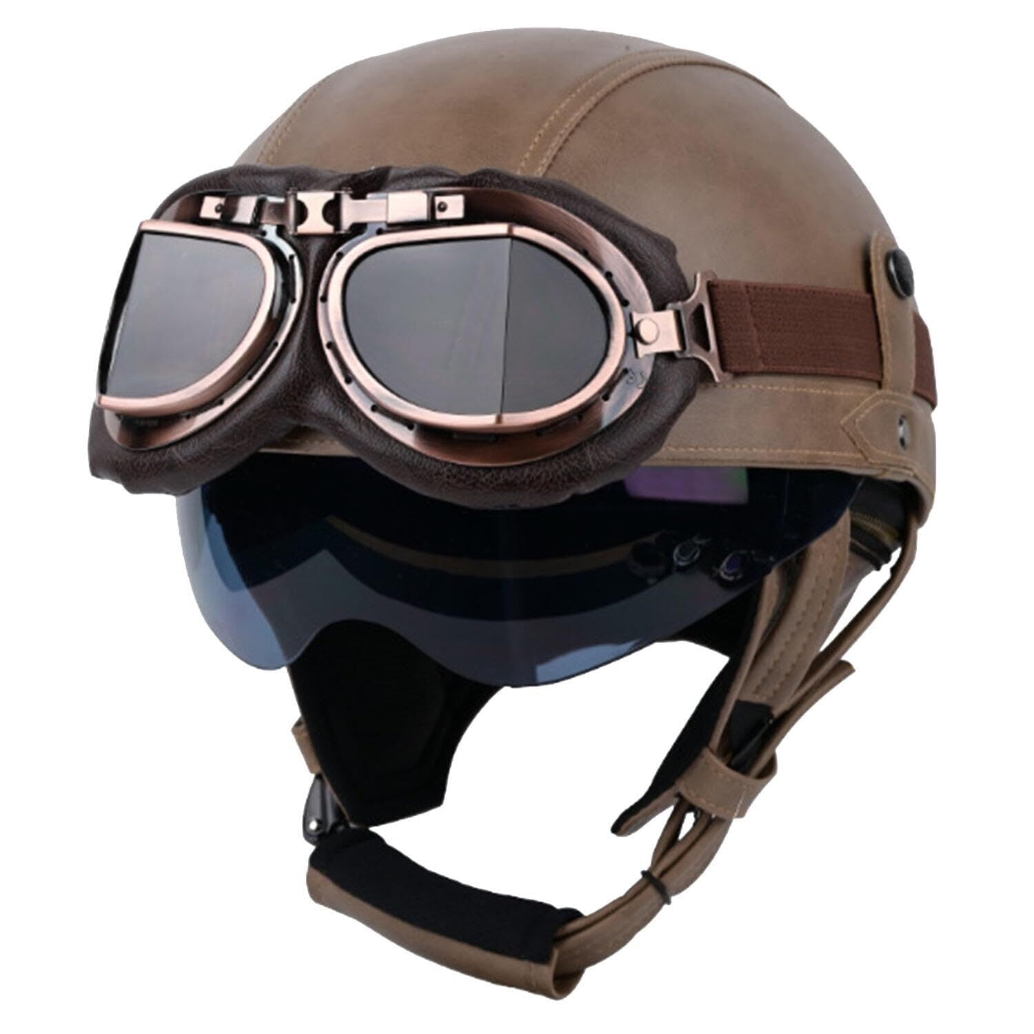 Motorcycle Half Helmets DOT Approved,Retro Leather Open Face Helmet ...