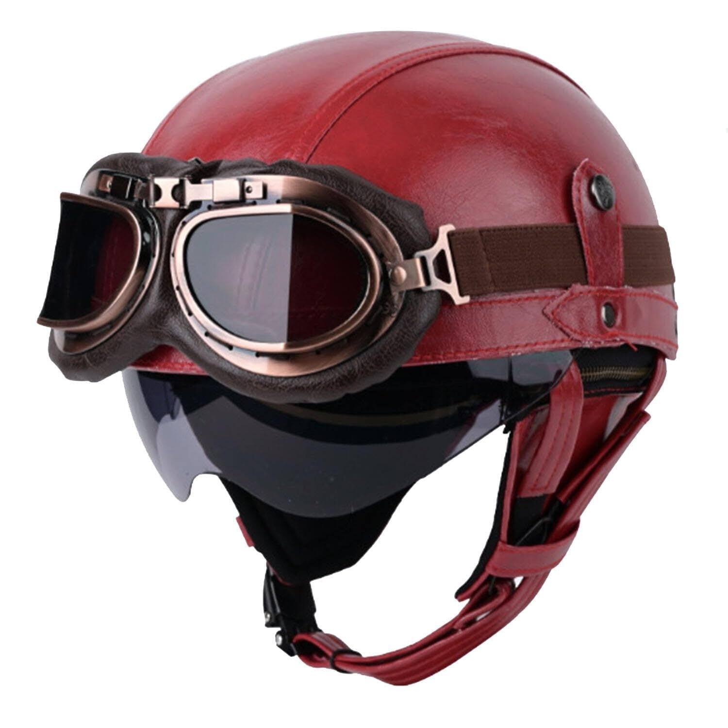 Motorcycle Half Helmets DOT Approved,Retro Leather Open Face Helmet ...