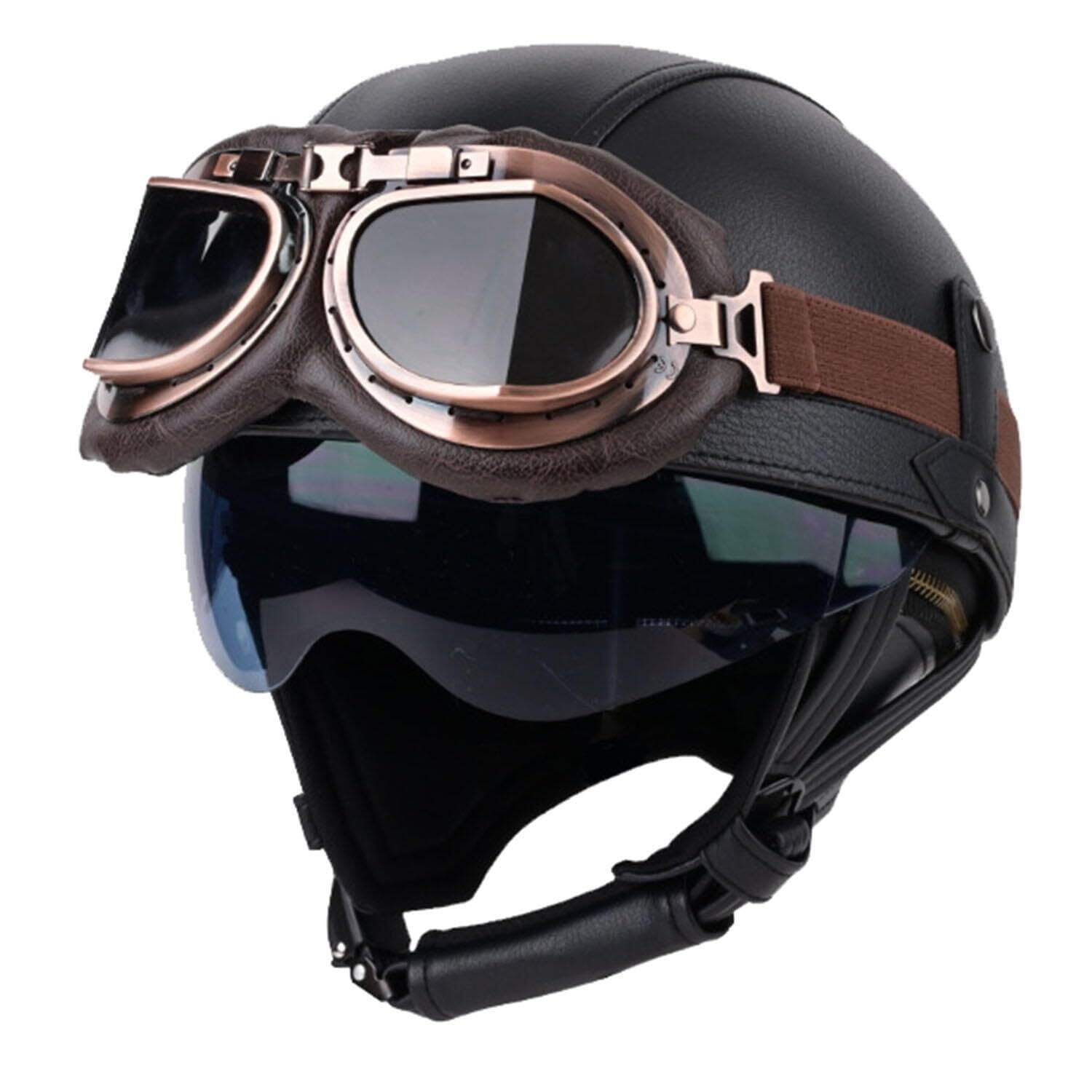 Motorcycle Half Helmets DOT Approved,Retro Leather Open Face Helmet ...