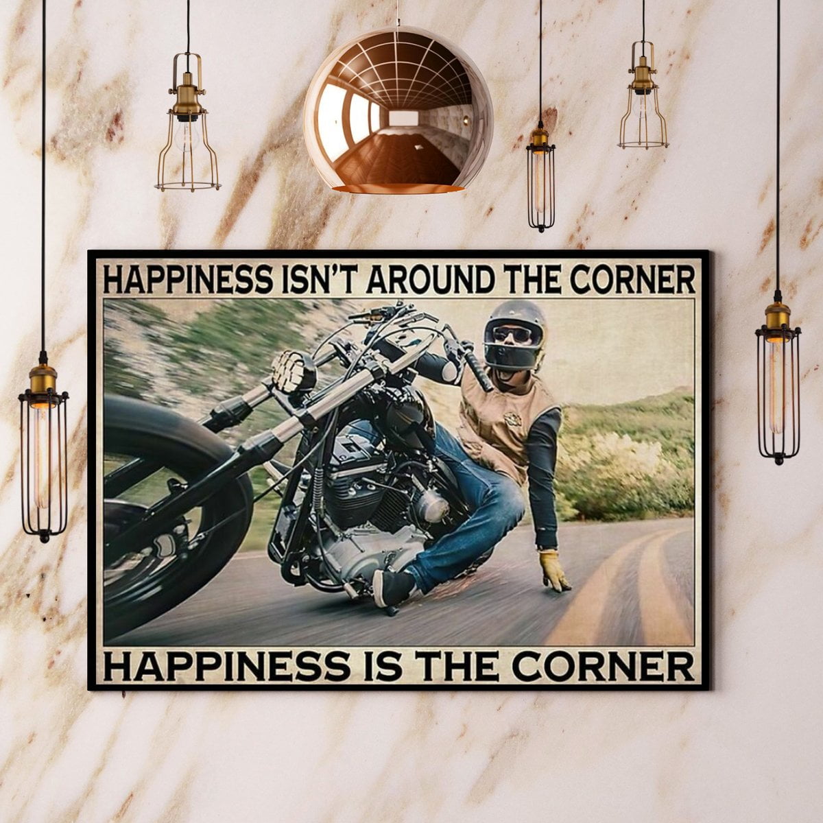 Motorcycle Happiness Isn'T Around The Corner Horizontal Paper Poster No ...