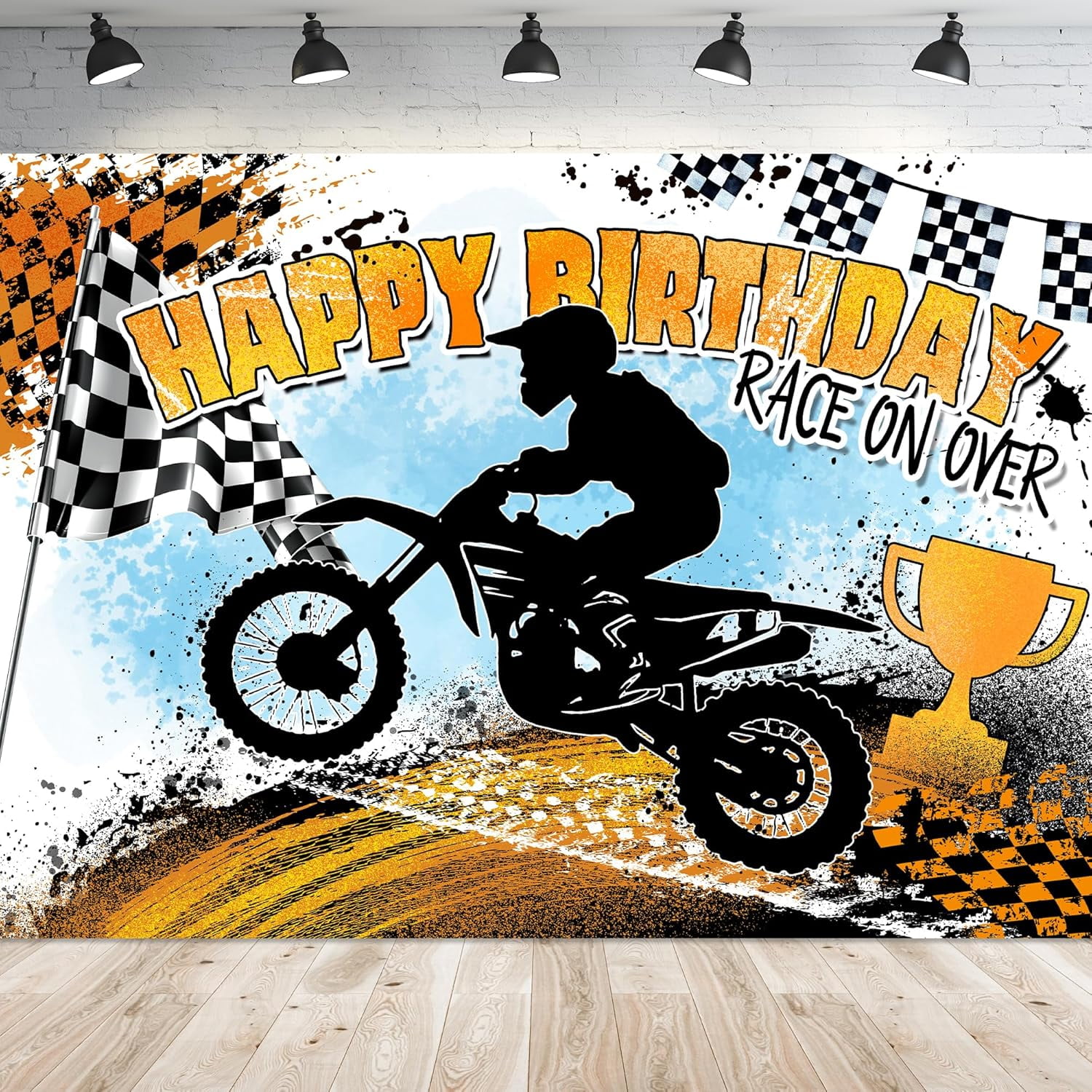 Motorcycle Happy Birthday Backdrop Photography Boys Race On Over ...