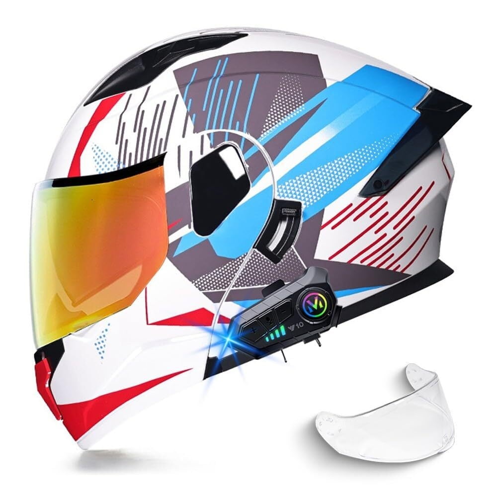 Motorcycle Helmet with Bluetooth Module, Flip Up Full Face Integrated ...