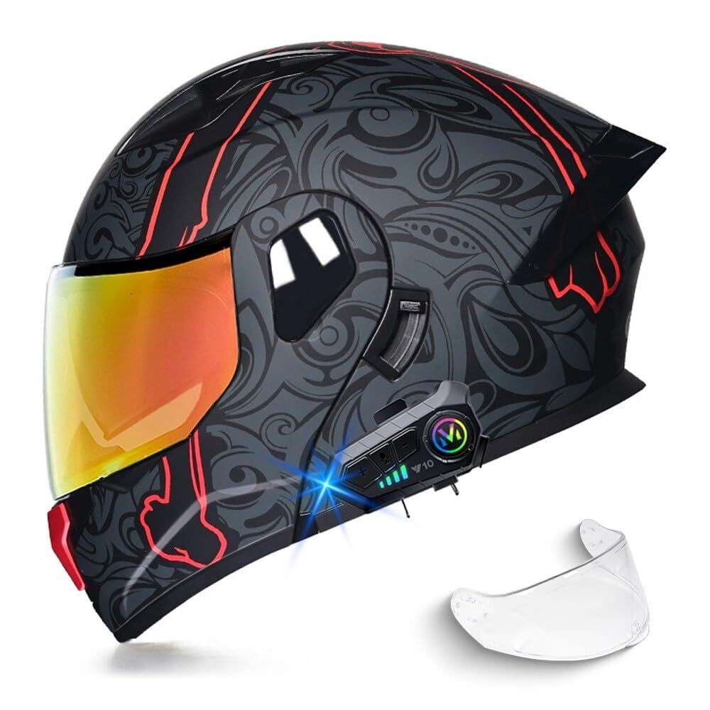 Motorcycle Helmet with Bluetooth Module, Flip Up Full Face Integrated ...
