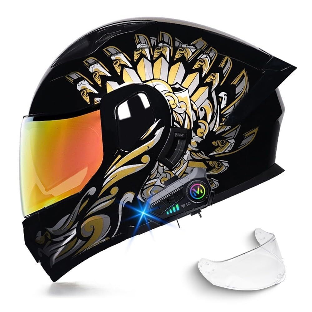 Motorcycle Helmet with Bluetooth Module, Flip Up Full Face Integrated ...