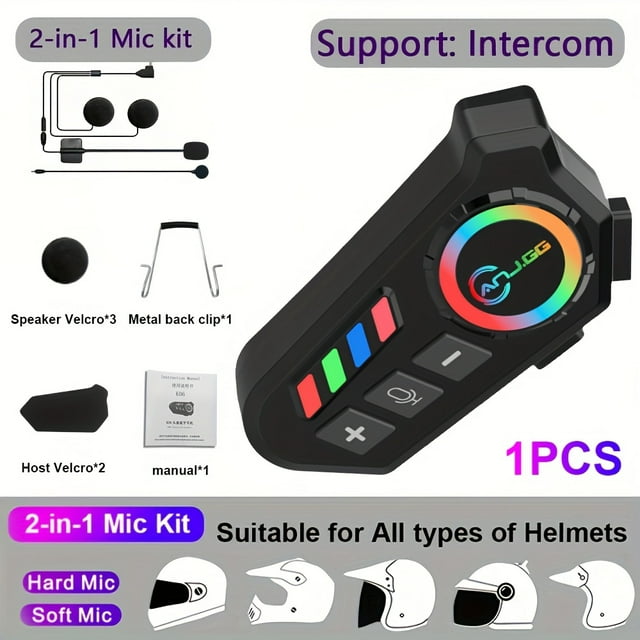 Motorcycle Helmet Headset 1000mAh, Wireless Intercom for Riders, Hands ...