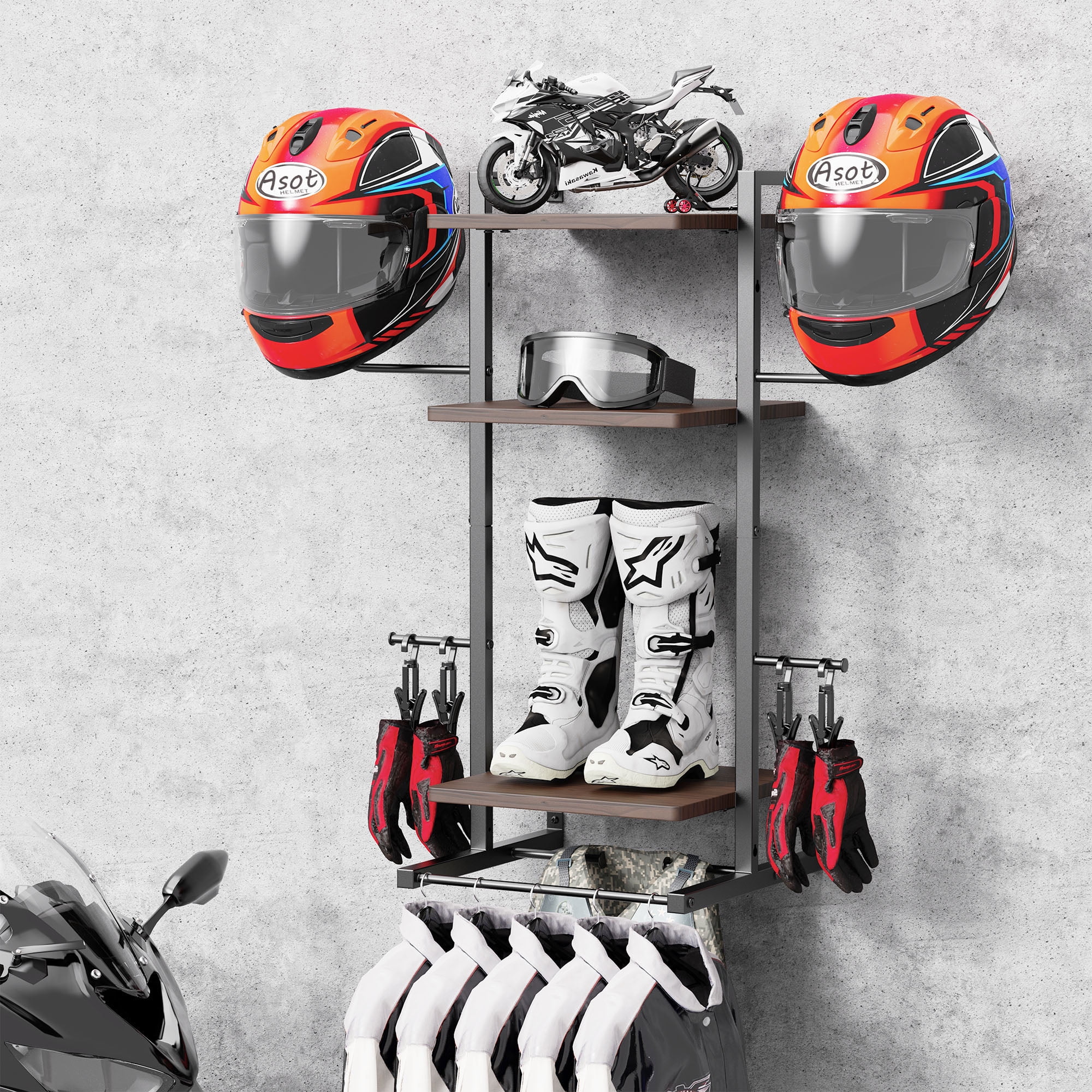 Motorcycle Helmet Holder Wall Mount, Police Gear Helmet Rack, 3-Tier ...
