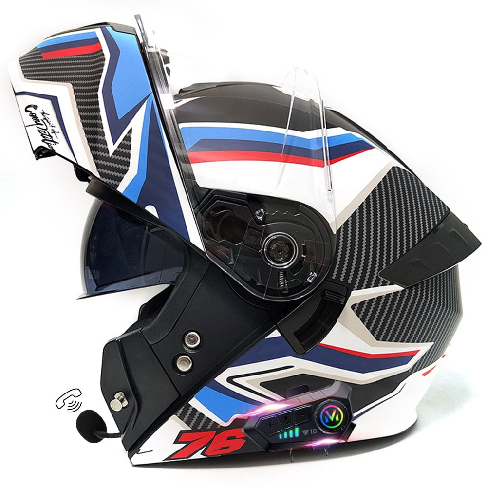 Motorcycle Helmets Bluetooth Modular Moto Helmet, DOT Approved Flip Up ...
